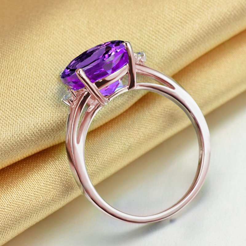 Violet round diamond amethyst ring 18K rose gold open romantic purple ...